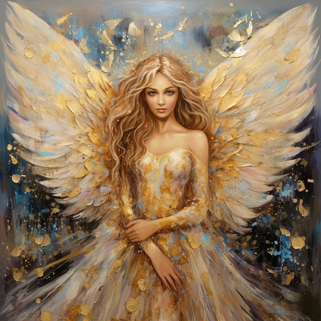 Diamond Art Painting by Number Kits for Adults Angel Girl with Shining Wing Round Full Drill 5D Diamond Art Easy for Beginner Cross Stitch Mosaic Craft Hobby Wall Art for Home Decor 40x40cm