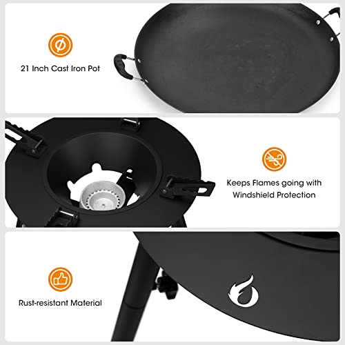 Onlyfire Paella Burner and Stand Set with 21 Inch Frying Pan and Reinforced Legs, GS300 Outdoor Cooking System Portable Propane Cooker with Wok for Backyard Camping RV