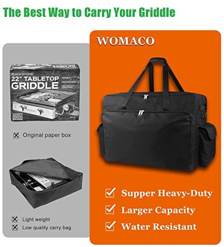 WOMACO 22 inch Griddle Carry Bag for Blackstone 17 & 22 Griddle with Hood Lid and Stand, Water-Resistant Outdoor Griddle Bag Case
