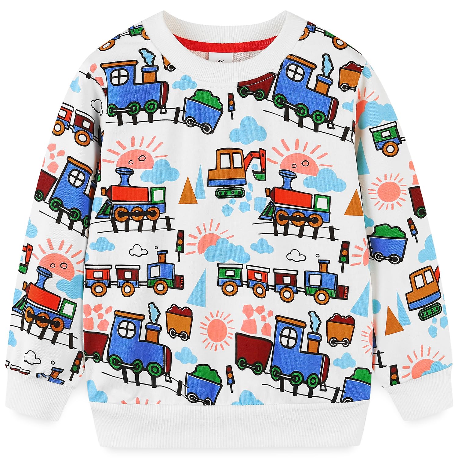 Bumeex Kids Toddler Boy Sweatshirt Hoodie Clothes Fall Winter Crewneck Long Sleeve Shirt Top Sweater Clothing Outfit White Train Boden 5t