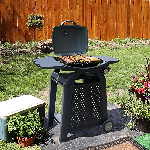 MASTER COOK Gas Grill, BBQ Propane Gas Grill with Side Tables Grill Cart, Portable Tabletop Gas Grill for Patio, Beach, Picnic, Outdoor Camping