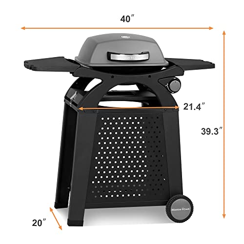 MASTER COOK Gas Grill, BBQ Propane Gas Grill with Side Tables Grill Cart, Portable Tabletop Gas Grill for Patio, Beach, Picnic, Outdoor Camping