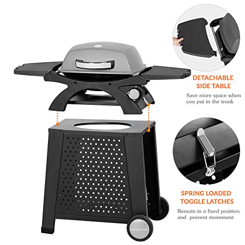 MASTER COOK Gas Grill, BBQ Propane Gas Grill with Side Tables Grill Cart, Portable Tabletop Gas Grill for Patio, Beach, Picnic, Outdoor Camping
