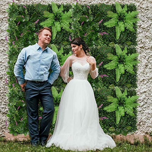 DETTELIN 40x60cm Artificial Grass Panel, Mixing Plant Green Hedge Plant Screen, Faux Hedge Green Plant Background Decorative Wall for Home Wedding Decor