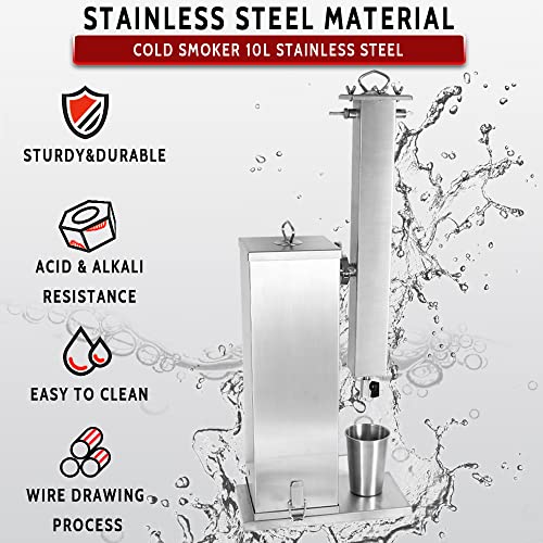 Supllueer Cold Smoke Generator 10L Smoke Making Machine 21IN Stainless Steel Hot Smoker Electric Smoker Pellet for BBQ DIY Accessories for Smoked Meat BBQ Drinks,Use Wood Chunks Chips or Pellets Adjust Flavor&Intensity of the Smoke