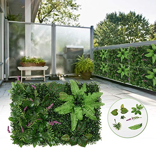 DETTELIN 40x60cm Artificial Grass Panel, Mixing Plant Green Hedge Plant Screen, Faux Hedge Green Plant Background Decorative Wall for Home Wedding Decor