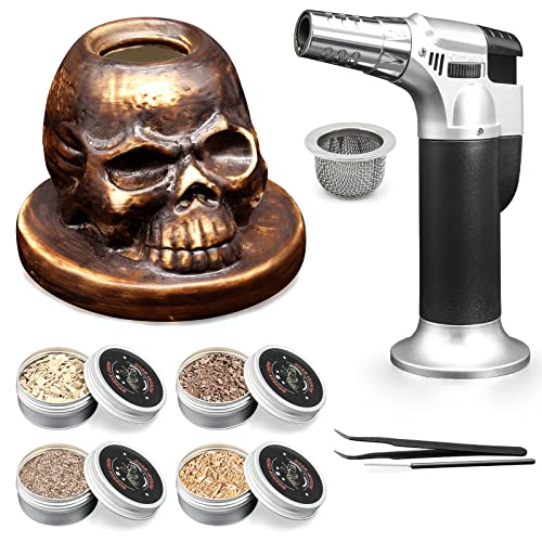 Old Fashioned Smoker Kit, Whiskey Bourbon Cocktail Smoker Kit With 4 Flavored Wood Chips, Torch (No Butane) Smoke Top Cocktail Bar Kit, Gift for Whiskey Lovers, Dad, Husband, Men
