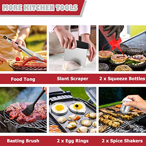Joyfair 30Pcs Griddle Accessories Kit, Outdoor BBQ Flattop Grill Tool Set with Melting Dome for Camping Grilling Teppanyaki, Include Stainless Steel Basting Cover Burger Press Turner Spatula