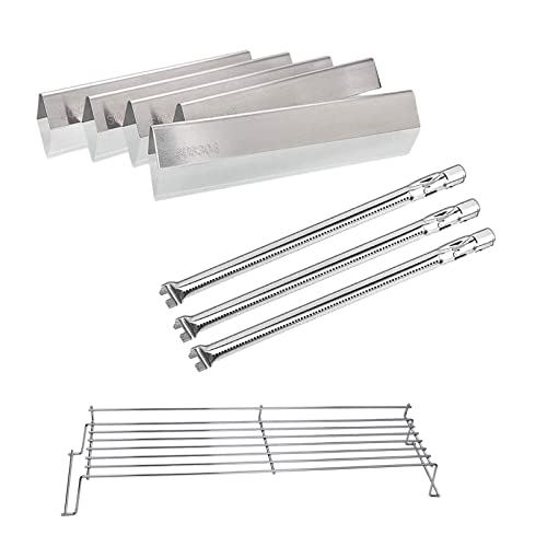 QuliMetal 65054 Warming Rack, 304 Stainless Steel Flavor Bars and 304 Stainless Steel Grill Burner for Weber Genesis 300 Series (2011-2016)