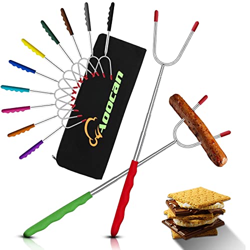 Aoocan Marshmallow Roasting Sticks,(12 Pack) Long 45 Inch Smores Sticks for Fire Pit, Telescoping Rotating Smores Skewers - Hot Dog Roasting Sticks for Campfire, Camping, Bonfire and Grill