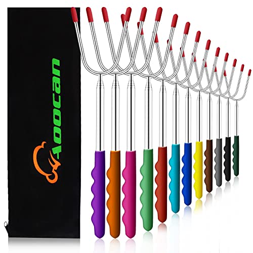 Aoocan Marshmallow Roasting Sticks,(12 Pack) Long 45 Inch Smores Sticks for Fire Pit, Telescoping Rotating Smores Skewers - Hot Dog Roasting Sticks for Campfire, Camping, Bonfire and Grill
