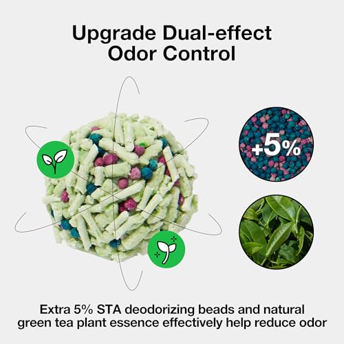 VETRESKA Tofu Cat Litter,Natural Kitty Litter Strong Clumping Flushable Cat Litter Pellets Ultra Absorbent Deodorant Tofu Litter,Dust-Free,Low Tracking,Eco-Friendly,Green Tea(5.5lb×1bag)