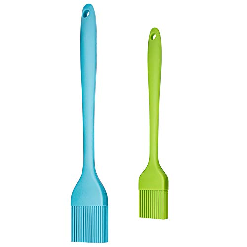 JIANYI Silicone Basting Brush, Food Grade Spread Oil Butter Sauce Marinades for BBQ Grill Baste Pastries Cakes Meat Sausages Desserts and Kitchen Baking, Cooking (Blue + Green)