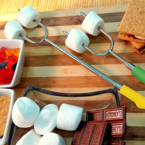 Aoocan Marshmallow Roasting Sticks,(12 Pack) Long 45 Inch Smores Sticks for Fire Pit, Telescoping Rotating Smores Skewers - Hot Dog Roasting Sticks for Campfire, Camping, Bonfire and Grill