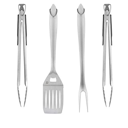 RED22SOUTH Grilling Accessories for Outdoor Grill - 2 Grill Tongs, a Grill Spatula & Fork, 4pc Stainless Steel BBQ Tongs & Grill Set, Heavy Duty Barbecue Tools, BBQ Set