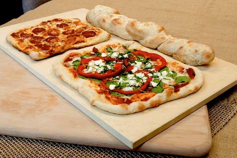 Augosta Pizza Stone for Oven and Grill, Free Wooden Pizza Peel paddle, Durable and Safe Baking Stone for grill, Thermal Shock Resistant cooking stone, 15 x 12 Inch