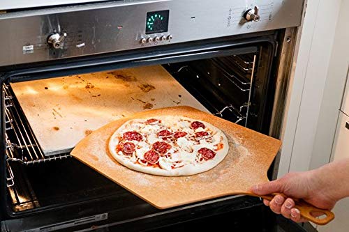 Augosta Pizza Stone for Oven and Grill, Free Wooden Pizza Peel paddle, Durable and Safe Baking Stone for grill, Thermal Shock Resistant cooking stone, 15 x 12 Inch