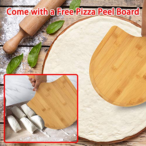 Augosta Pizza Stone for Oven and Grill, Free Wooden Pizza Peel paddle, Durable and Safe Baking Stone for grill, Thermal Shock Resistant cooking stone, 15 x 12 Inch