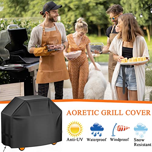 Aoretic Grill Cover, 58inch BBQ Gas Grill Cover, Waterproof,Anti-UV Material with Elastic Velcro & Adjustable Rope for Weber Char-Broil Monument, Brinkmann Dyna-glo Nexgrill Megamaster MASTERCOOK