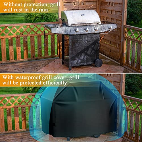 Aoretic Grill Cover, 58inch BBQ Gas Grill Cover, Waterproof,Anti-UV Material with Elastic Velcro & Adjustable Rope for Weber Char-Broil Monument, Brinkmann Dyna-glo Nexgrill Megamaster MASTERCOOK