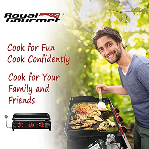 Royal Gourmet PD1303A 24-Inch 3-Burner Portable Tabletop Griddle, 24,000 BTU Propane Gas Grill Tabletop Usa for Patio, Deck, Backyard, Tailgating, Camping and Picnic, Black