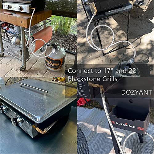 DOZYANT 6 Feet Braided Propane Regulator and Hose, QCC1 Universal Grill Regulator Replacement Parts with 90 Degree Elbow Adapter for Blackstone 17 inch and 22 inch Tabletop Griddle Grill