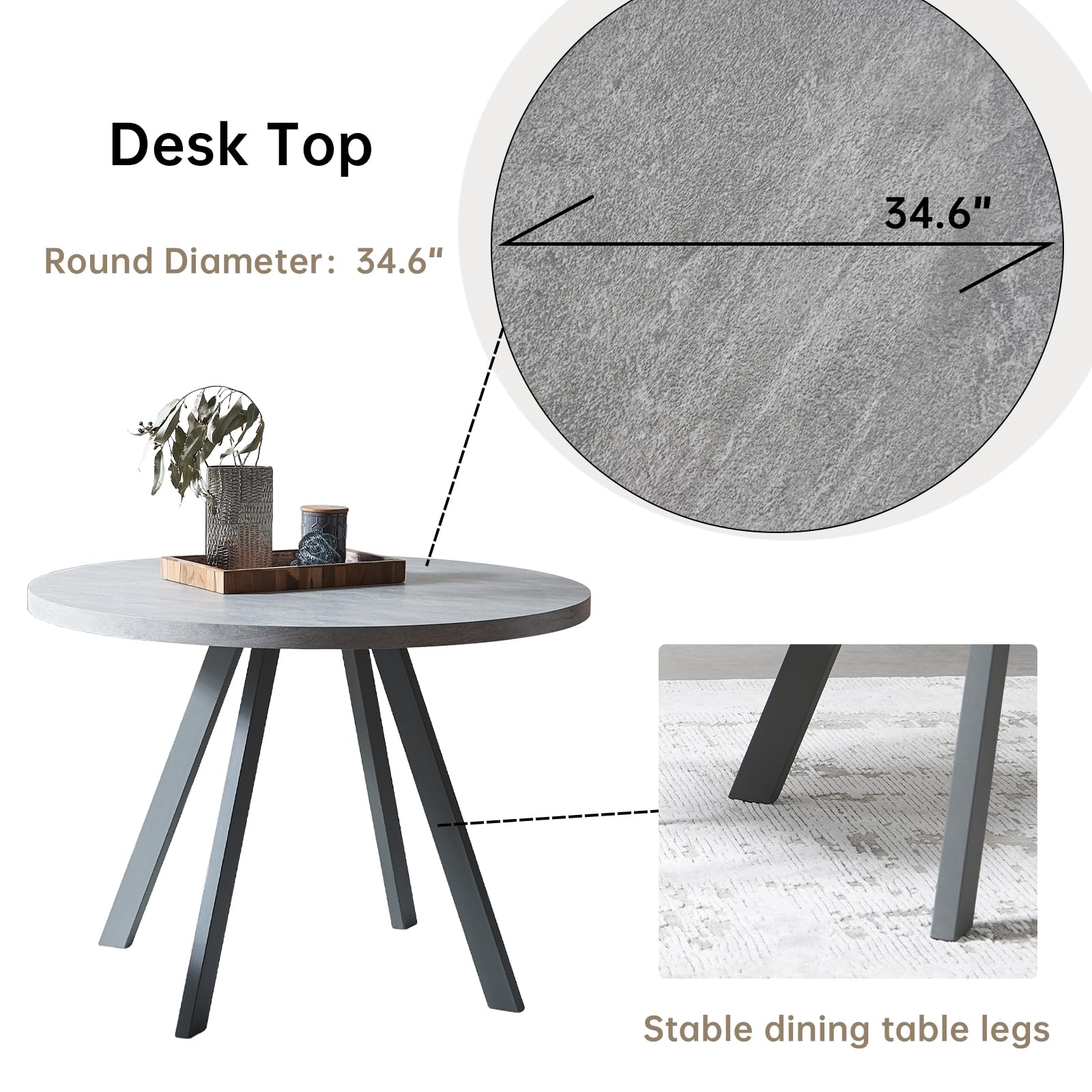 Zerifevni Round Dining Table Set, Mid Century Modern Small Round Dining Table Set, Saving Space (Table + 2 Grey Chairs)