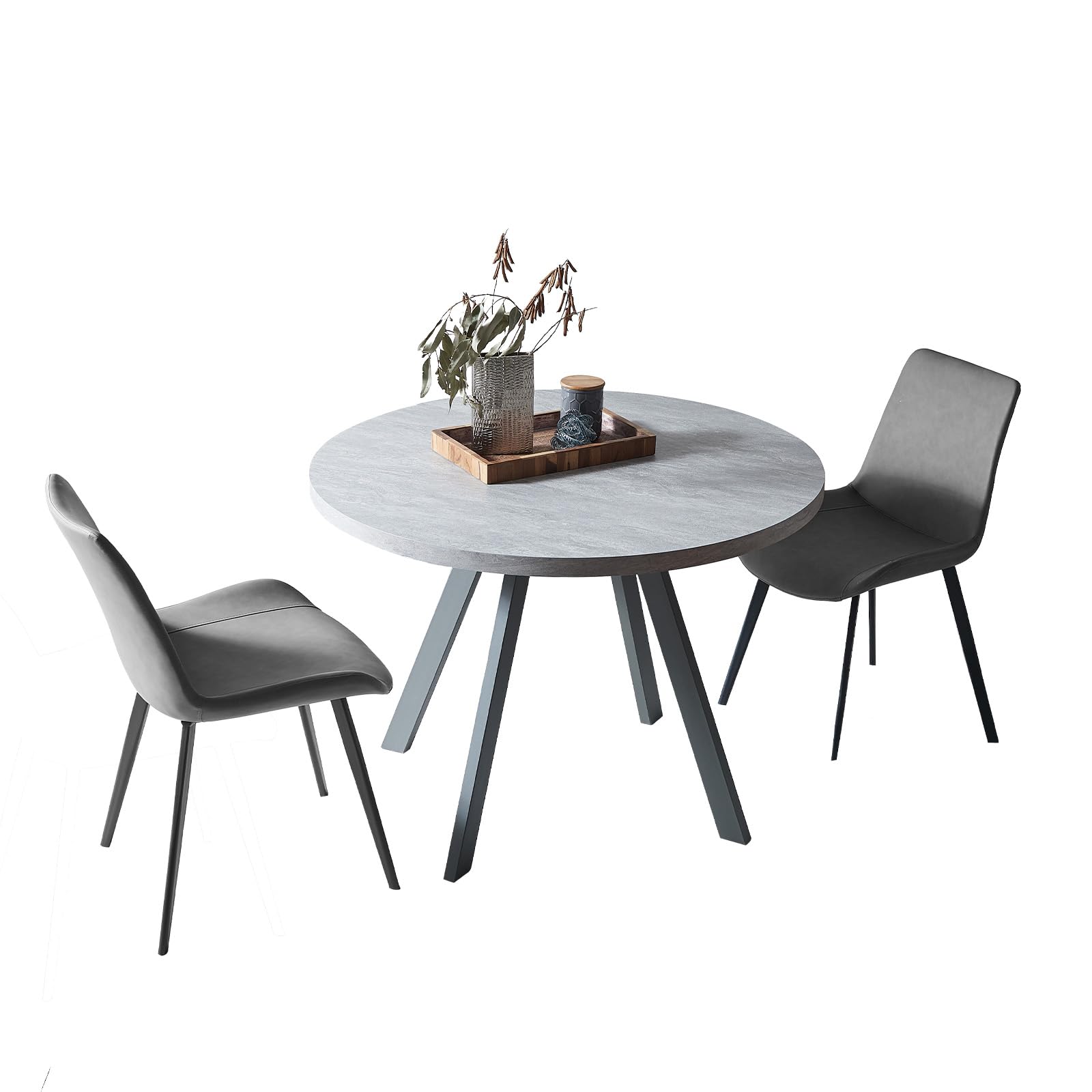 Zerifevni Round Dining Table Set, Mid Century Modern Small Round Dining Table Set, Saving Space (Table + 2 Grey Chairs)