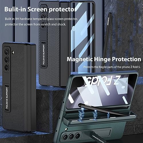 Miimall for Galaxy Z Fold 5 Case, Built-in S Pen Holder+Magnetic Hinge Protection+Screen Protector+Kickstand Military Grade Shock-Proof Protection Phone Case for Samsung Galaxy Z fold 5 (Grey)