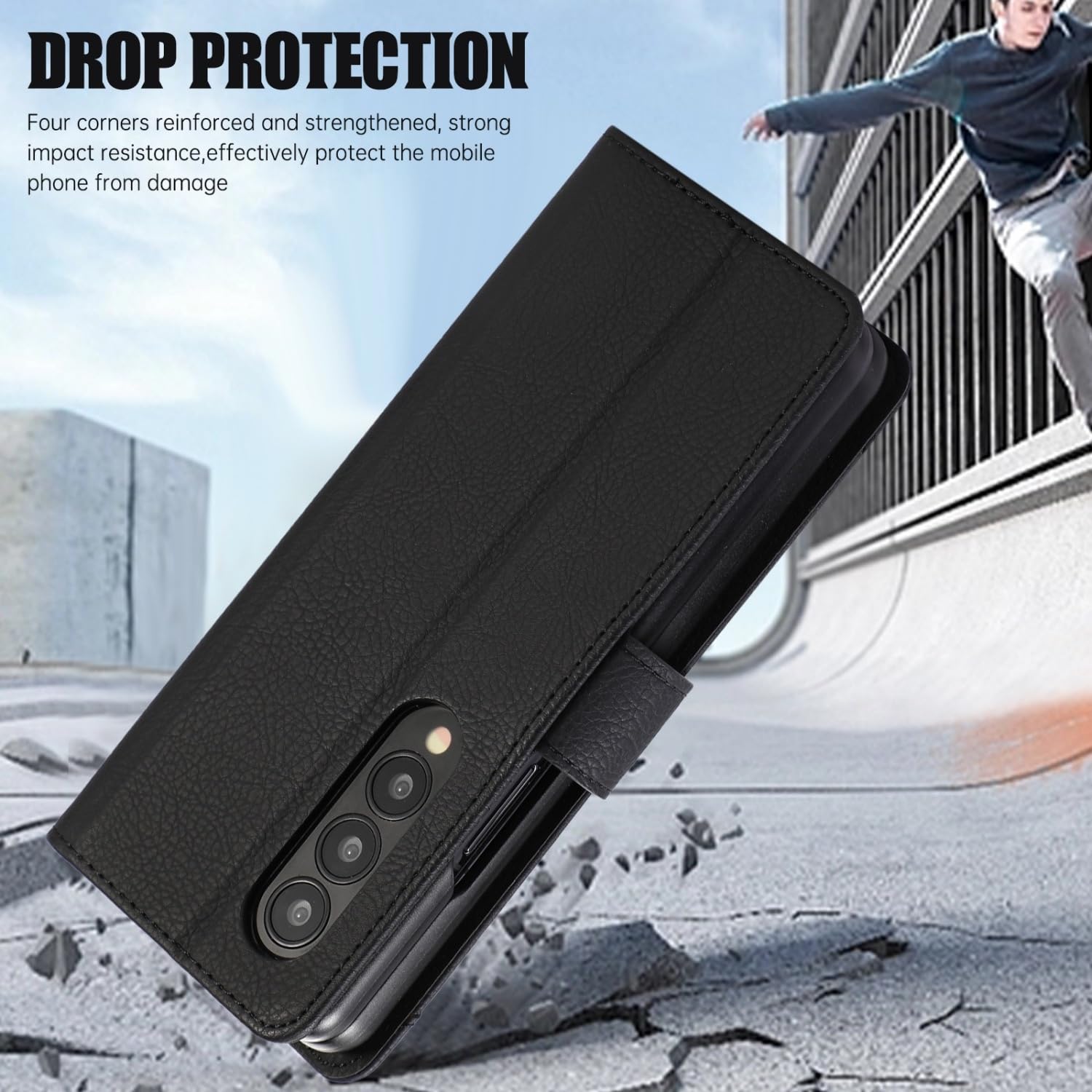 Smartphone Flip Cases Kickstand Case for Samsung Galaxy Z Fold 3 5G Case,Premium PU Leather Wallet Case with Card Holder,Magnetic Closure Shockproof Case Full Body Protection Phone Cover Case Flip Cas