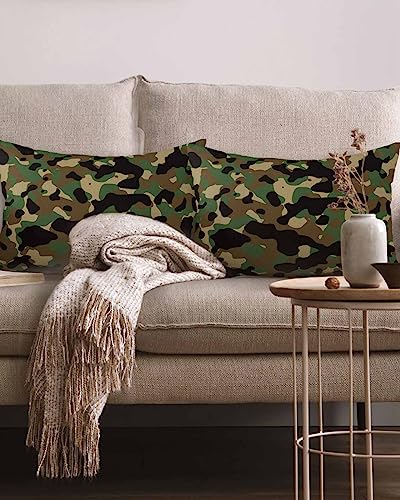 zzsunfeel Pillow Cases Linen Pillow Shams Camo Pillow Cases Set of 2 12x20 Inches Pillowcases Rectangle Cushion Covers Flax Soft Linen Pillow Covers for Couch Sofa