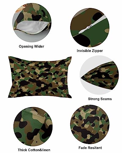 zzsunfeel Pillow Cases Linen Pillow Shams Camo Pillow Cases Set of 2 12x20 Inches Pillowcases Rectangle Cushion Covers Flax Soft Linen Pillow Covers for Couch Sofa
