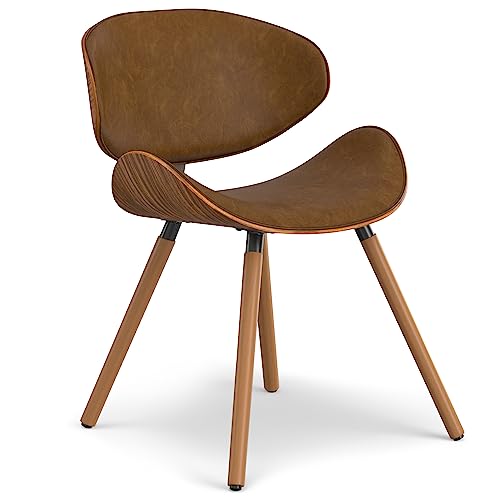 SIMPLIHOME Marana 18 Inch Wide Mid Century Modern Dining Chair in Deep Tan Vegan Faux Leather, For the Dining Room