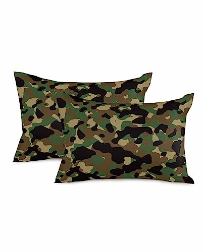 zzsunfeel Pillow Cases Linen Pillow Shams Camo Pillow Cases Set of 2 12x20 Inches Pillowcases Rectangle Cushion Covers Flax Soft Linen Pillow Covers for Couch Sofa