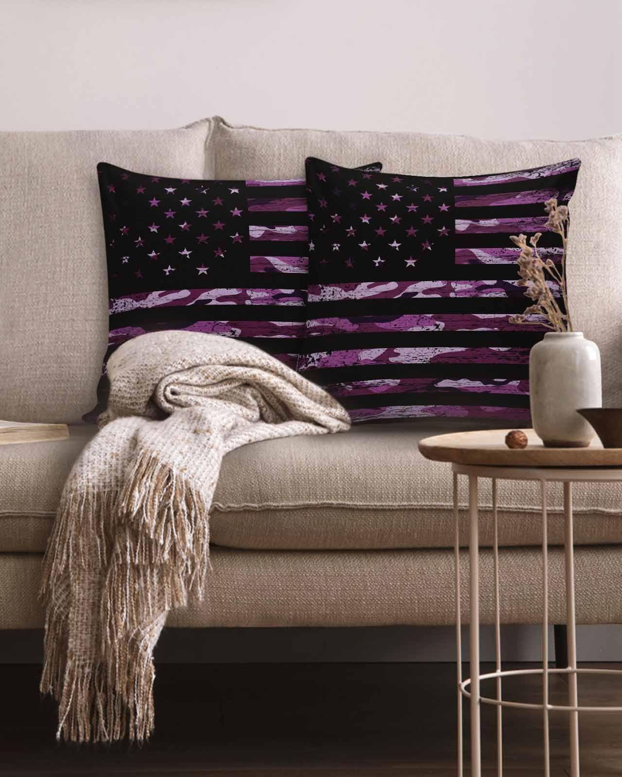Pillow Cases Linen Pillow Shams Independence Day Camo American Flag Patriotic Pillow Cases Set of 2 16x16 Inches Pillowcases Square Cushion Covers Flax Soft Linen Pillow Covers for Couch Sofa