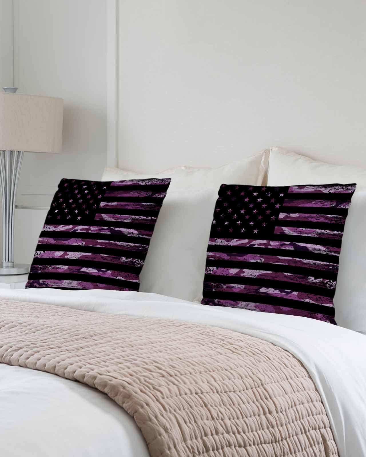 Pillow Cases Linen Pillow Shams Independence Day Camo American Flag Patriotic Pillow Cases Set of 2 16x16 Inches Pillowcases Square Cushion Covers Flax Soft Linen Pillow Covers for Couch Sofa