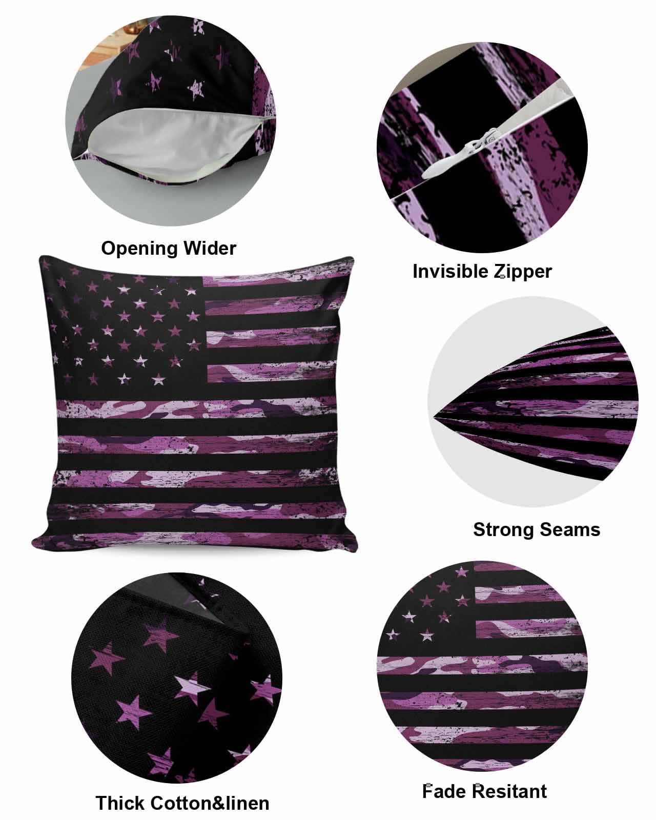 Pillow Cases Linen Pillow Shams Independence Day Camo American Flag Patriotic Pillow Cases Set of 2 16x16 Inches Pillowcases Square Cushion Covers Flax Soft Linen Pillow Covers for Couch Sofa