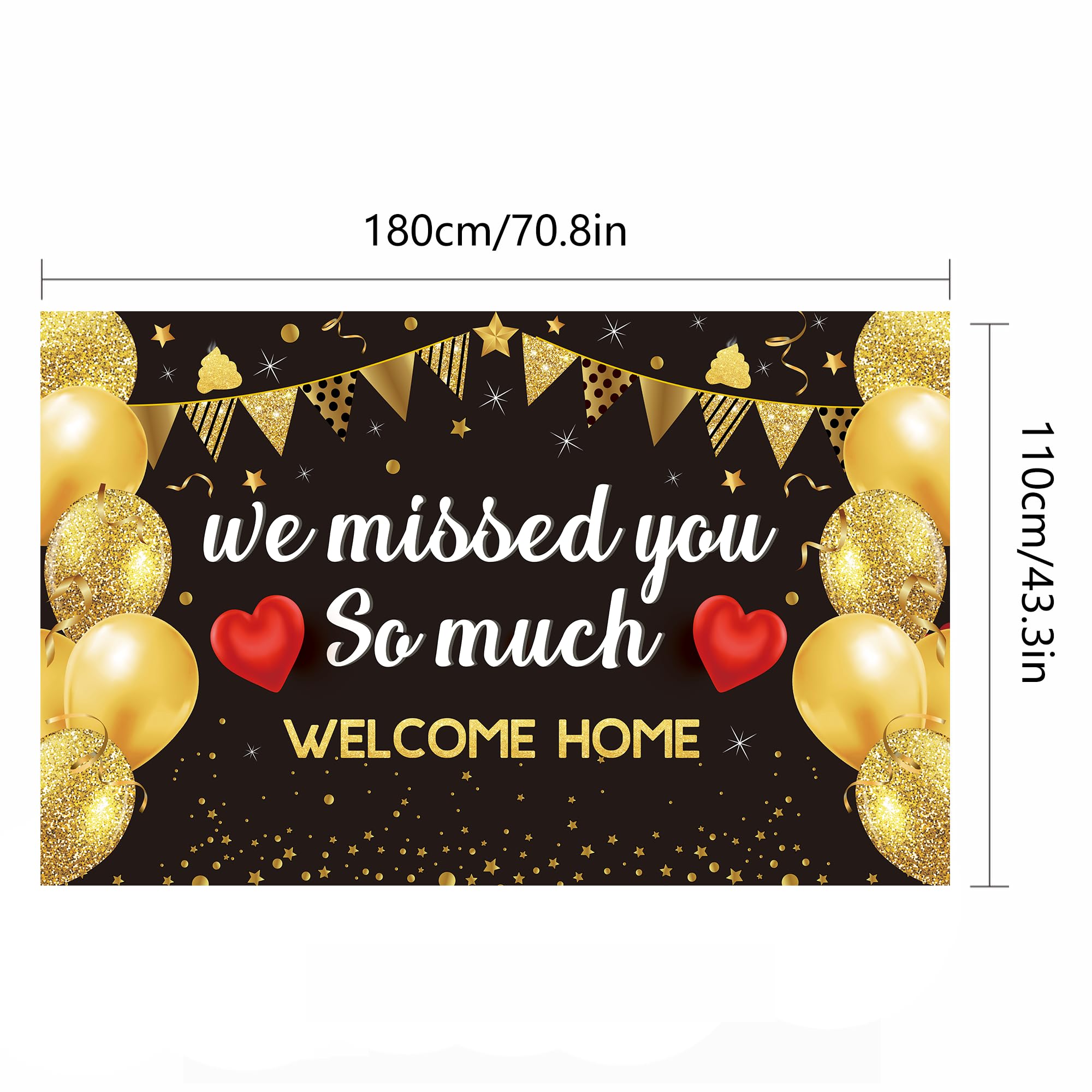 LOONELO Welcome Home Backdrop Banner Decorations with 70.8"X43.3",We Missed You So Much Backdrop Photo Booth Props, Welcome Home Sign for Graduation Retirement Military Army Homecoming Decorations