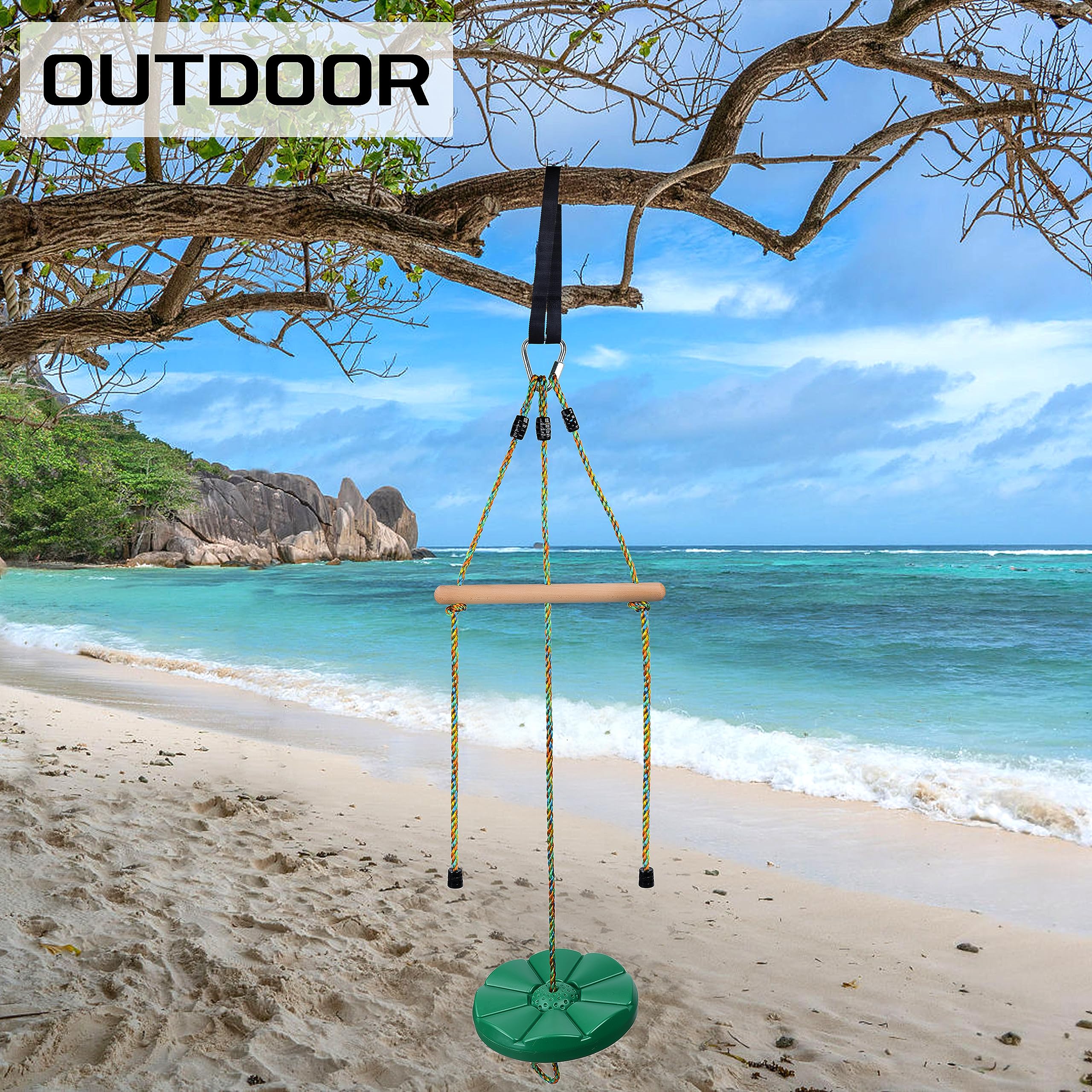 Swing for Kids Disc Swing Tree Swing Set Accessories Rope Swing Adjustable Swing Set with Monkey Bars 1 Carabiner 2 Added Hanging Straps, 3 in 1 Heavy Duty Swingset for Zipline Outdoor Backyard