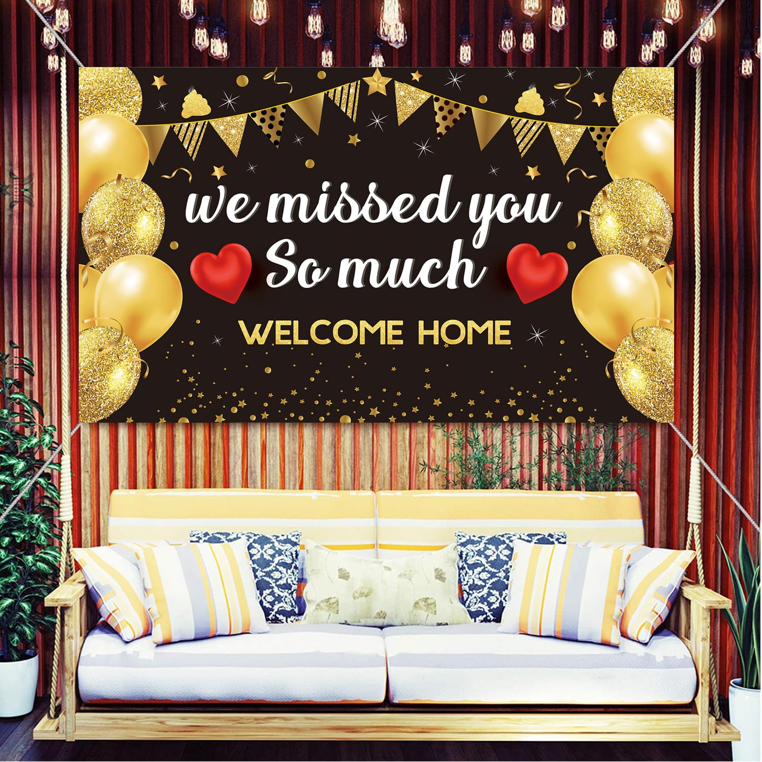LOONELO Welcome Home Backdrop Banner Decorations with 70.8"X43.3",We Missed You So Much Backdrop Photo Booth Props, Welcome Home Sign for Graduation Retirement Military Army Homecoming Decorations