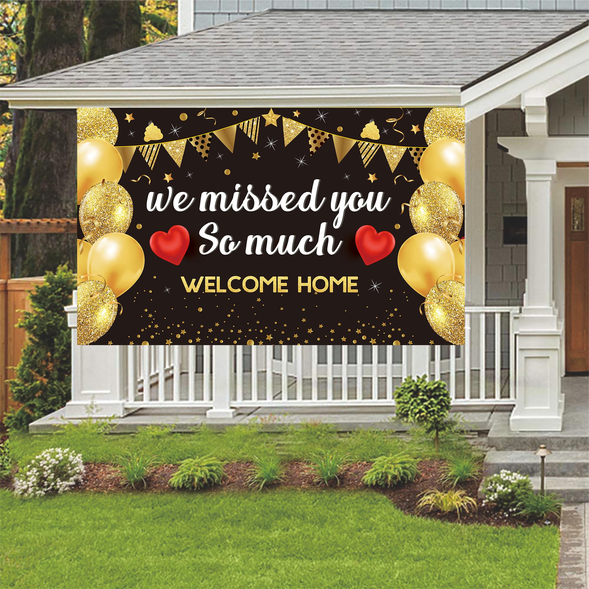 LOONELO Welcome Home Backdrop Banner Decorations with 70.8"X43.3",We Missed You So Much Backdrop Photo Booth Props, Welcome Home Sign for Graduation Retirement Military Army Homecoming Decorations