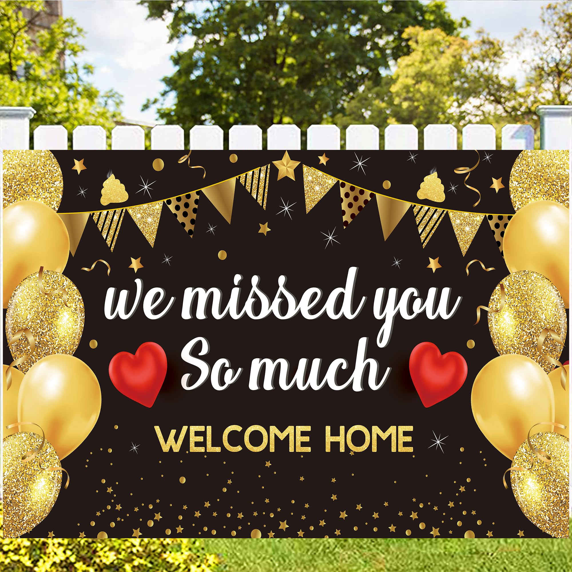 LOONELO Welcome Home Backdrop Banner Decorations with 70.8"X43.3",We Missed You So Much Backdrop Photo Booth Props, Welcome Home Sign for Graduation Retirement Military Army Homecoming Decorations