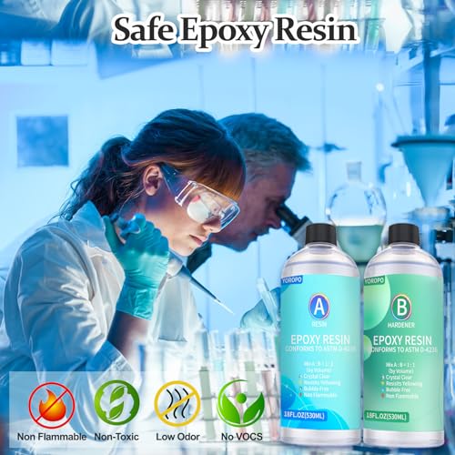 Epoxy Resin Crystal Clear, 36oz Epoxy Resin kit, Yellowing Resistant Fast Curing Self-Leveling for Casting Coating Art DIY Craft Jewelry Molds Wood Table - 2 Part 1:1 Ratio(18oz Resin&18oz Hardener)