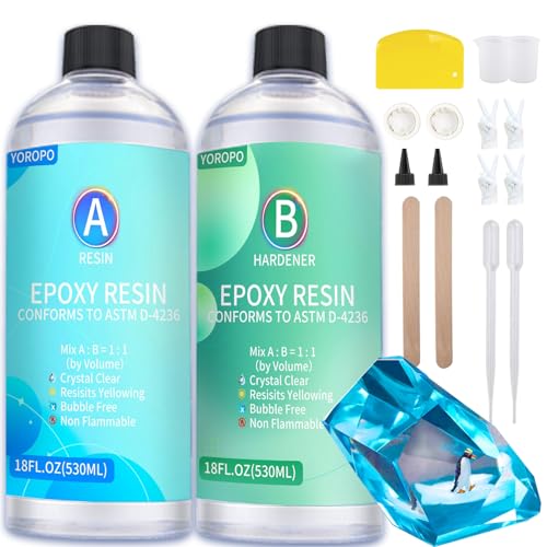 Epoxy Resin Crystal Clear, 36oz Epoxy Resin kit, Yellowing Resistant Fast Curing Self-Leveling for Casting Coating Art DIY Craft Jewelry Molds Wood Table - 2 Part 1:1 Ratio(18oz Resin&18oz Hardener)