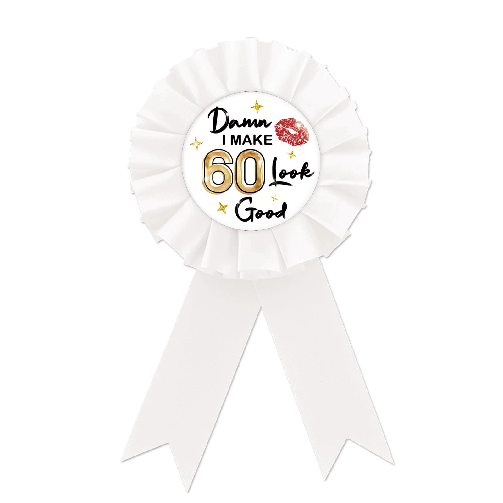 White Happy 60th Birthday Tinplate Badge Pin, White Rosette 60th Birthday Button for Women, It's My 60th Birthday Award Badge Pin, Happy 60th Birthday Party Decorations