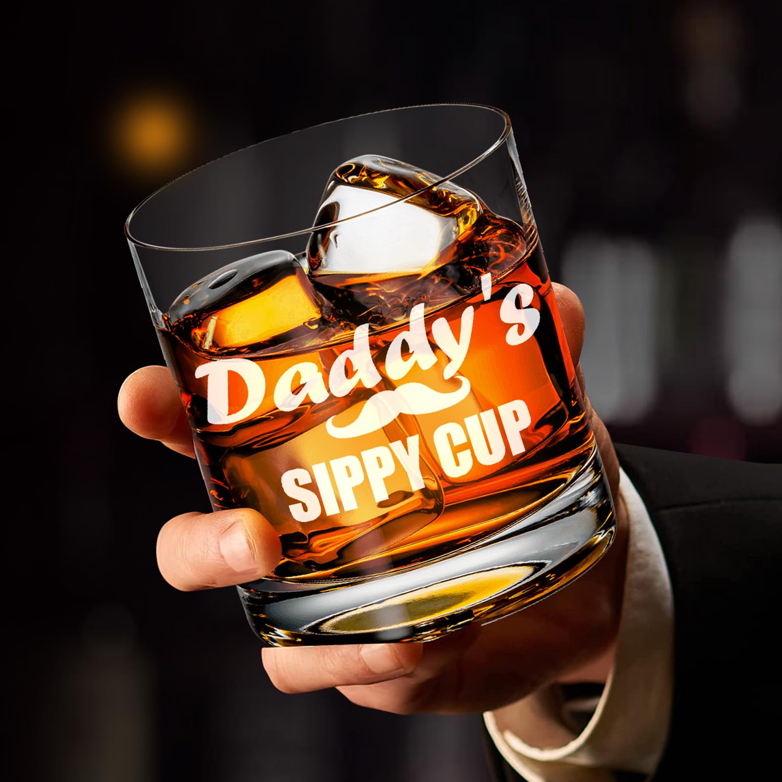 EBGRF Daddy's Sippy Cup Whiskey Glass - Funny Gifts for New Dad, from Wife - 11oz Whiskey Glass & 4 Whisky Stones Sets for First Father's Day, Birthday
