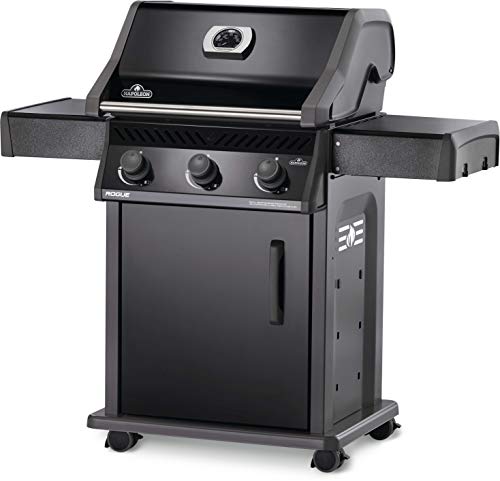 Napoleon Rogue 425 BBQ Grill, Black, Propane Gas - R425PK-1 With Three Burners, Barbecue Gas Cart, Folding Side shelves, Instant Failsafe Ignition