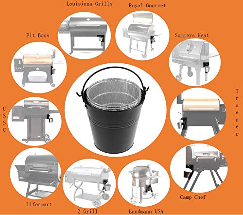 Firsgrill 15-Pack Liners & Replacement Traeger HDW152 Drip Grease Bucket for Traeger 20/22/34, Pit Boss, etc Pellets Smoke (Black 15)