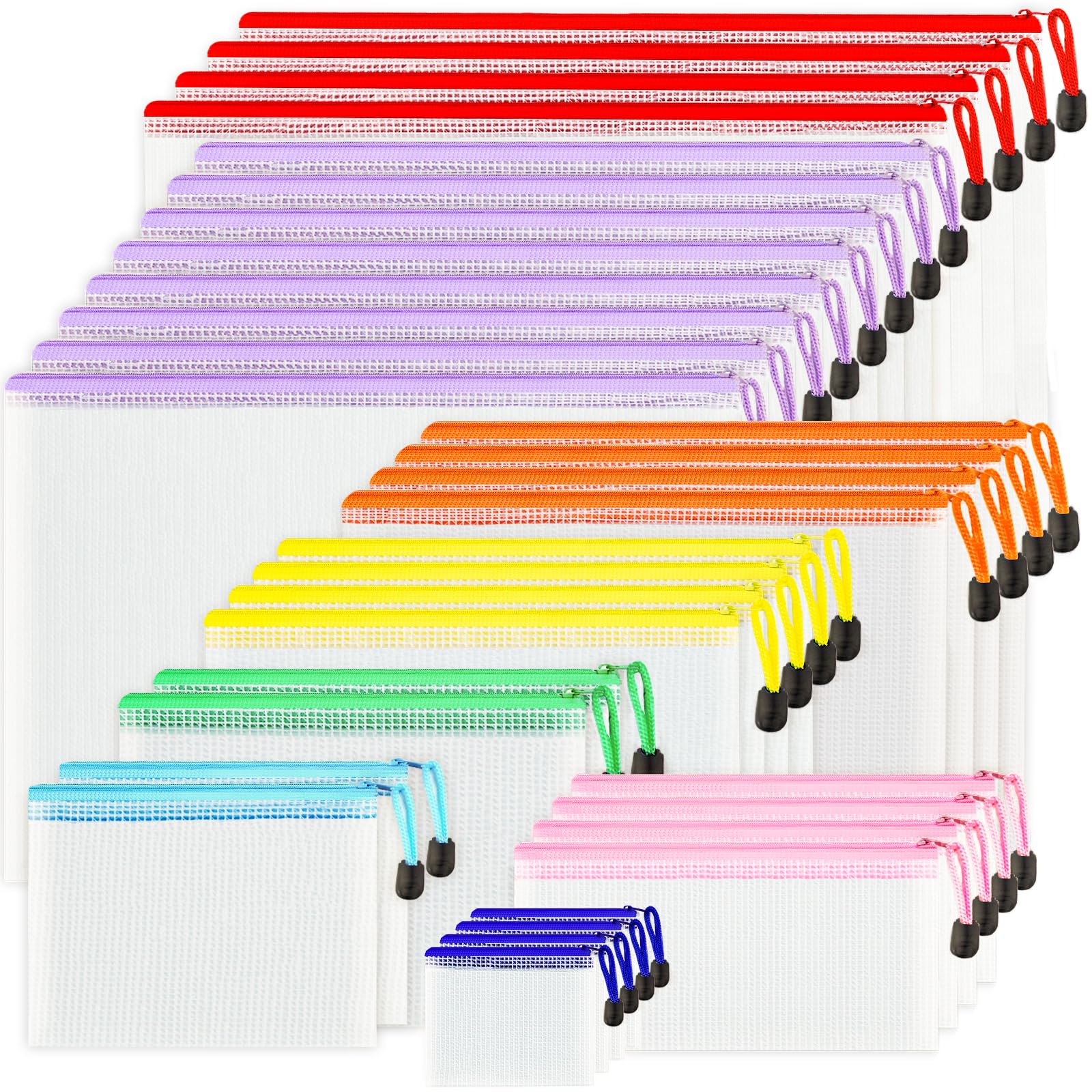 VVCOIIROEI 32pcs Mesh Zipper Pouch Bags, 8 Sizes Zipper Pouch, Mesh Bags With Zipper, Plastic Zipper Pouches, 8 Colors Zipper Pouches for Organizing, Board Game Storage, Travel, School Office Organize