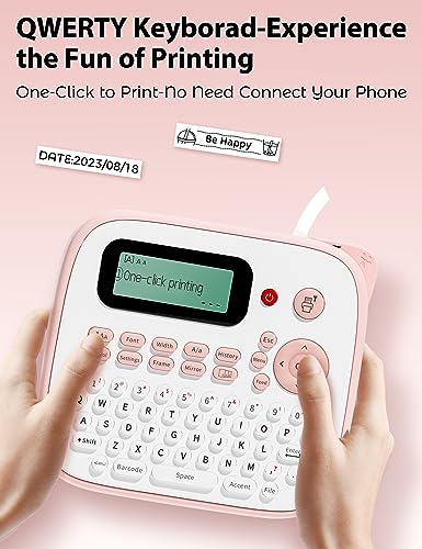 Vixic Pink Label Maker Machine with 4 Tapes, D210S Label Maker Machine, Portable Label Maker with Keyboard, QWERTY Keyboard Handheld & Easy to use, Multiple Fonts Frames for Home/Office/School